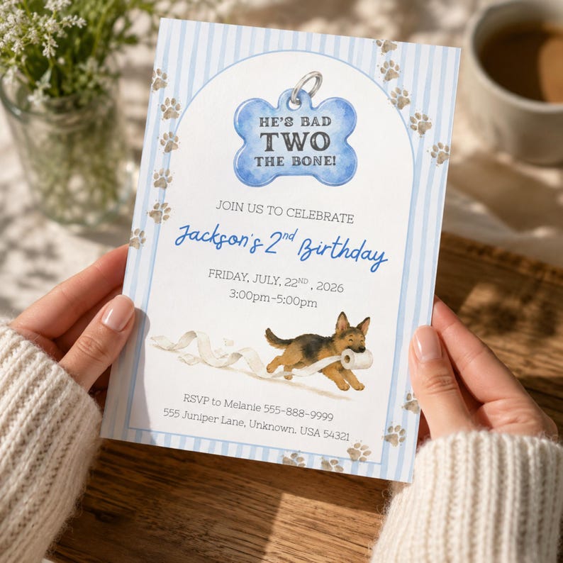 He's Bad Two the Bone Birthday Invitation | Puppy Dog 2nd Bday Party ...