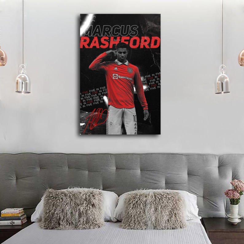 Marcus Rashford Football Signed Poster Painting on Canvas Wall Art ...