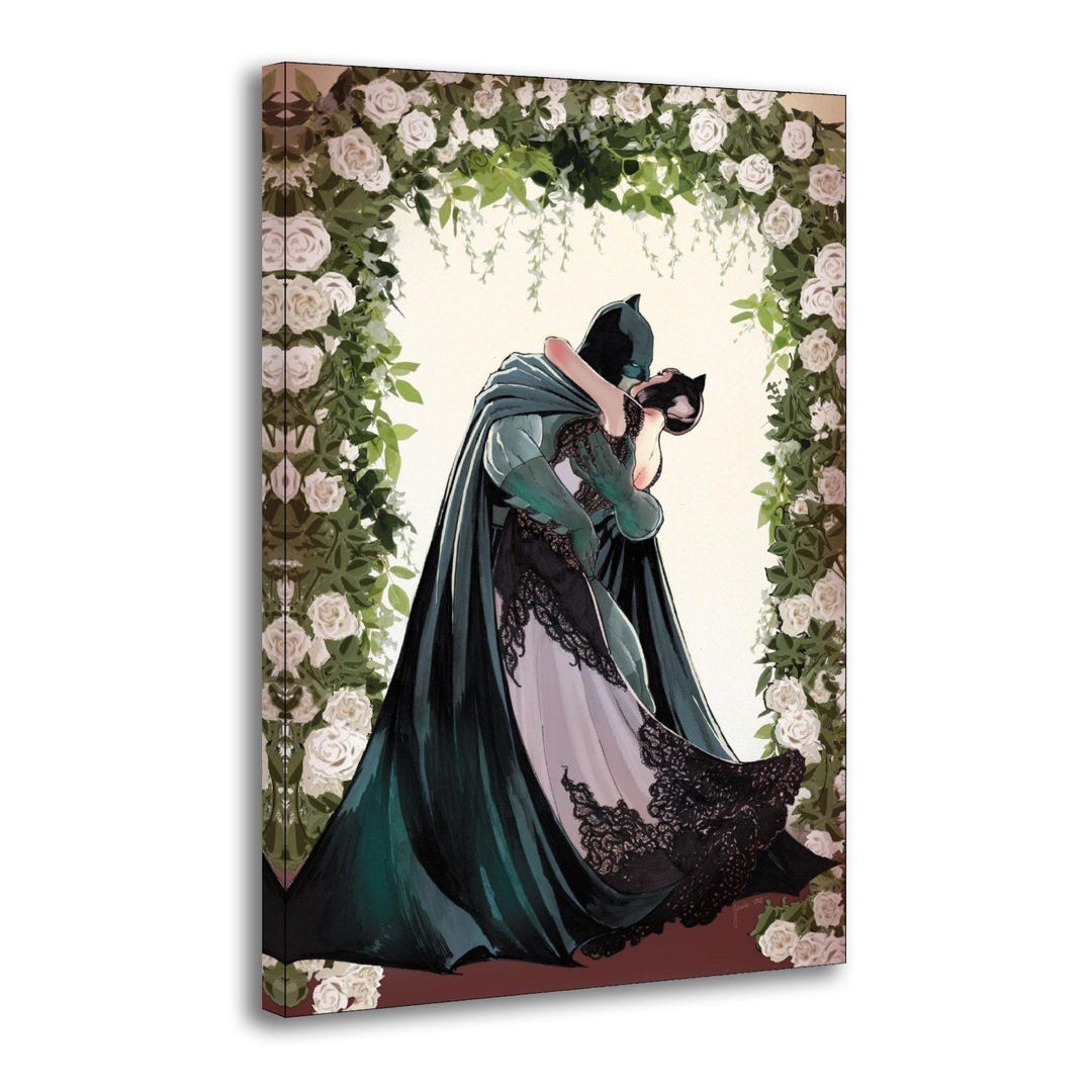 Bat Man Catwoman Gothic Hero & Villain Kiss Canvas Wall Art Poster ...