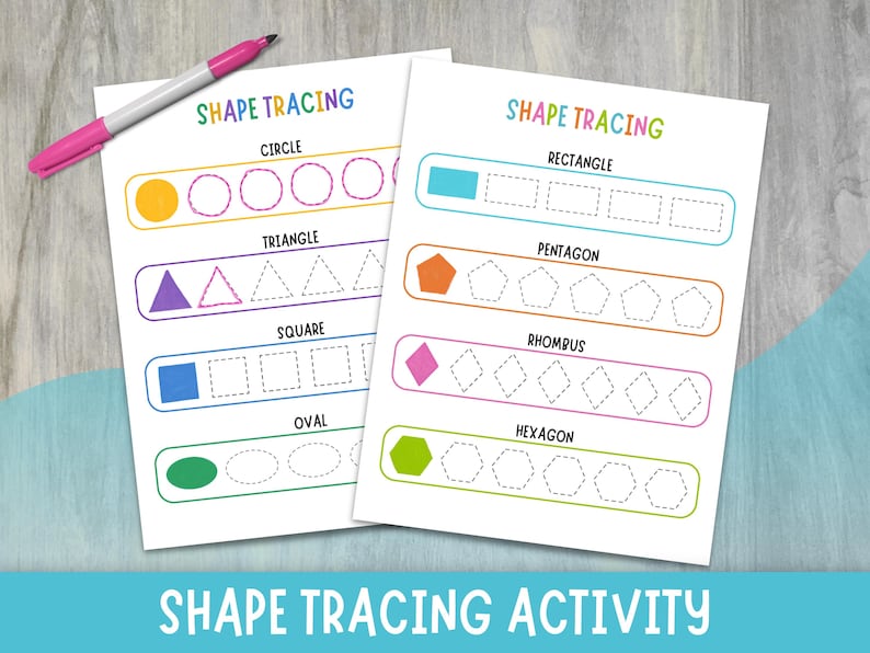 Shape Tracing Worksheets for Preschool – Printable Learning Activity - Etsy
