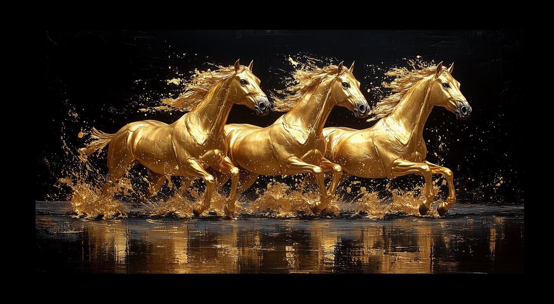 Metallic Gold Wall Art Horses on Canvas With Foil Accent Print - Etsy
