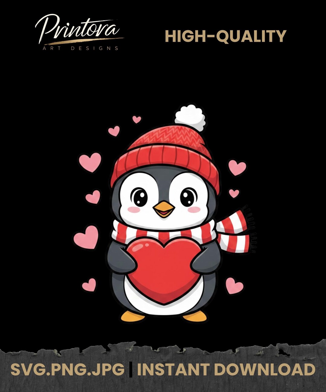 Valentine Penguin Clipart | Winter Love Animal SVG PNG JPG (instant ...