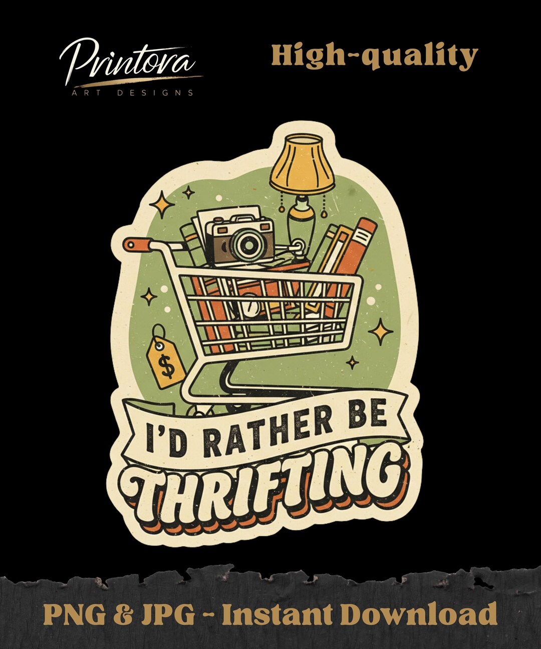 I'd Rather Be Thrifting Design, Retro Shopping Cart (PNG JPG) - Etsy