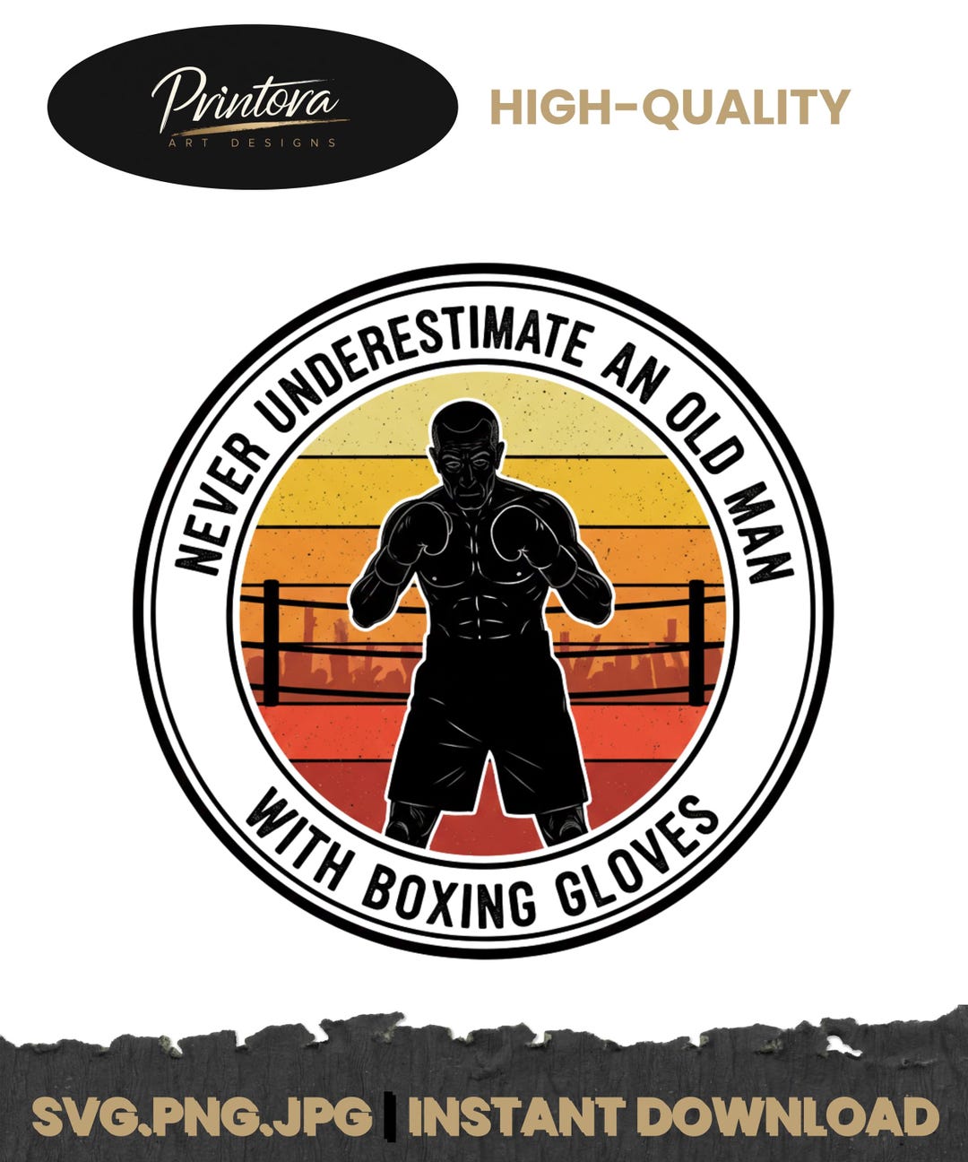 Vintage Boxer Design | Old Man Boxing Gloves Art (digital Download) - Etsy