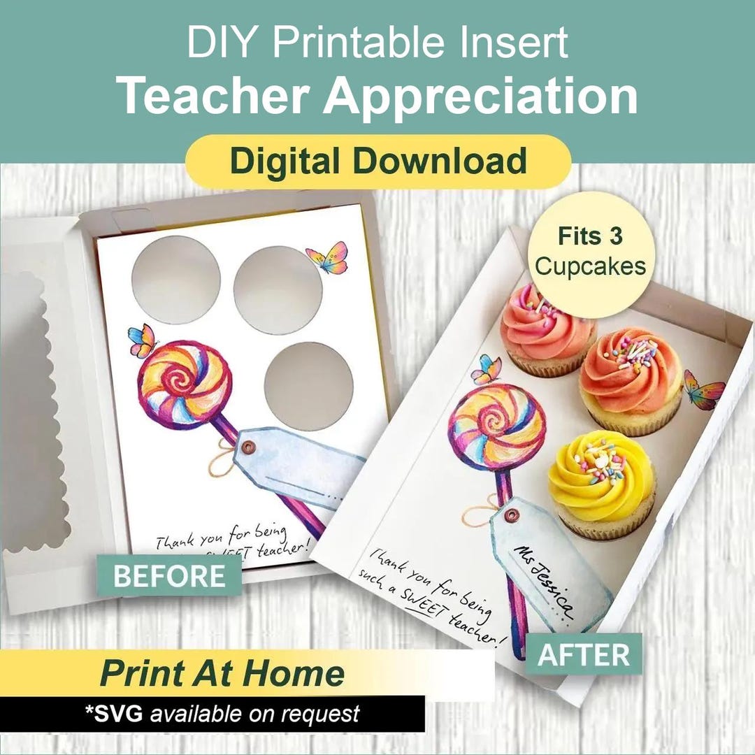 Customized Lollipop Gift Box Template, Teacher Appreciation Cupcake ...