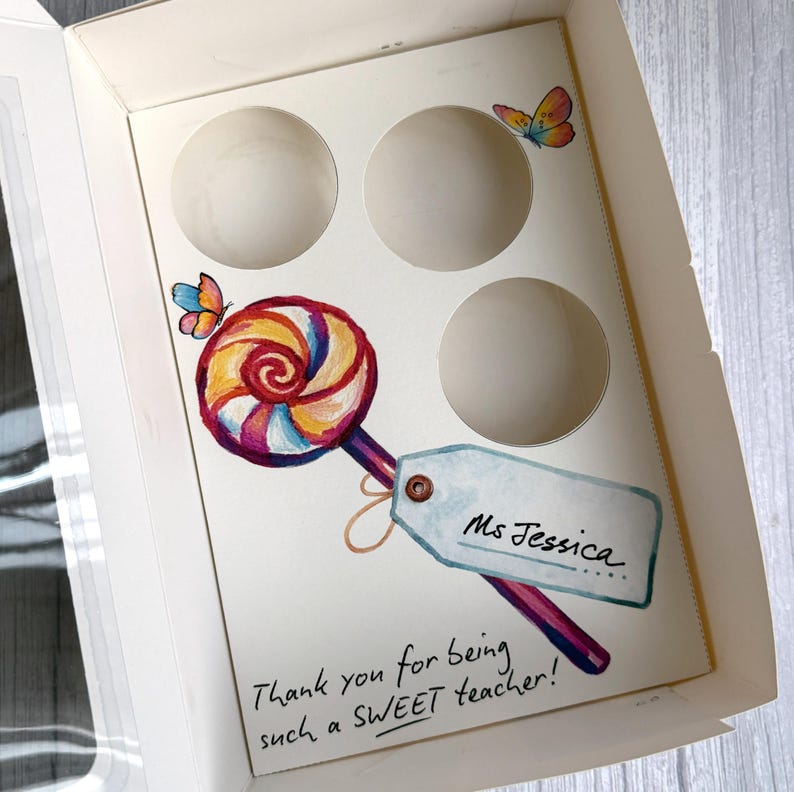 Customized Lollipop Gift Box Template, Teacher Appreciation Cupcake ...