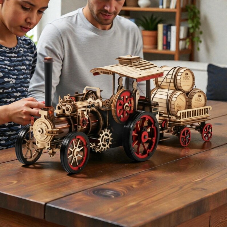 DIY Steam Locomotive 3D Wooden Puzzle | Mechanical Train Model Kit ...