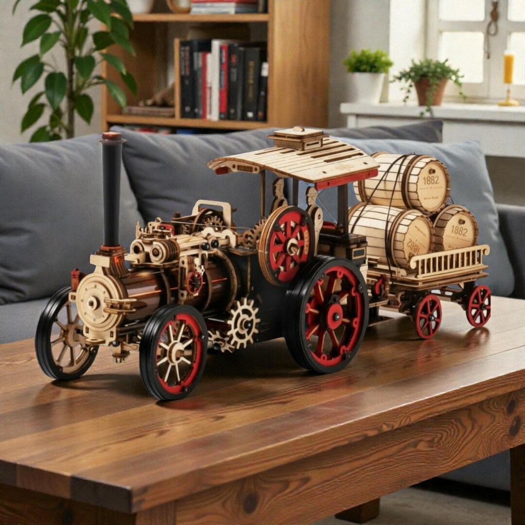 DIY Steam Locomotive 3D Wooden Puzzle | Mechanical Train Model Kit ...