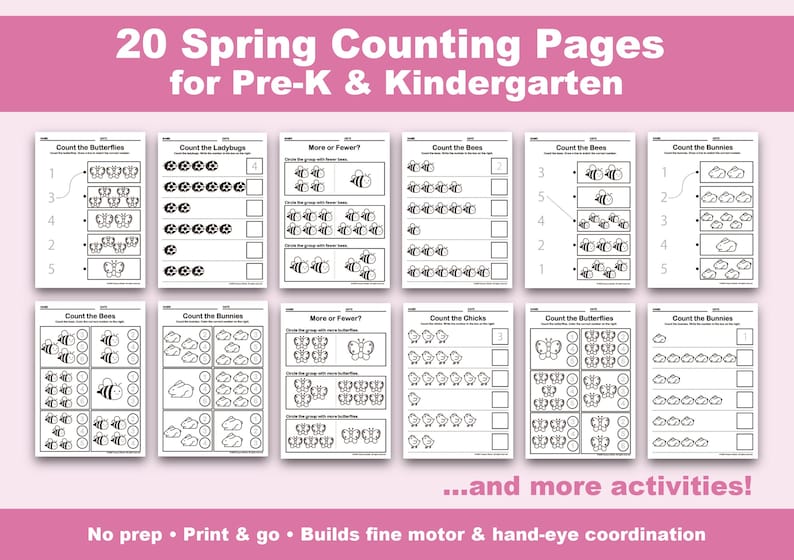 Spring Counting Worksheets for Preschool & Kindergarten | Printable ...