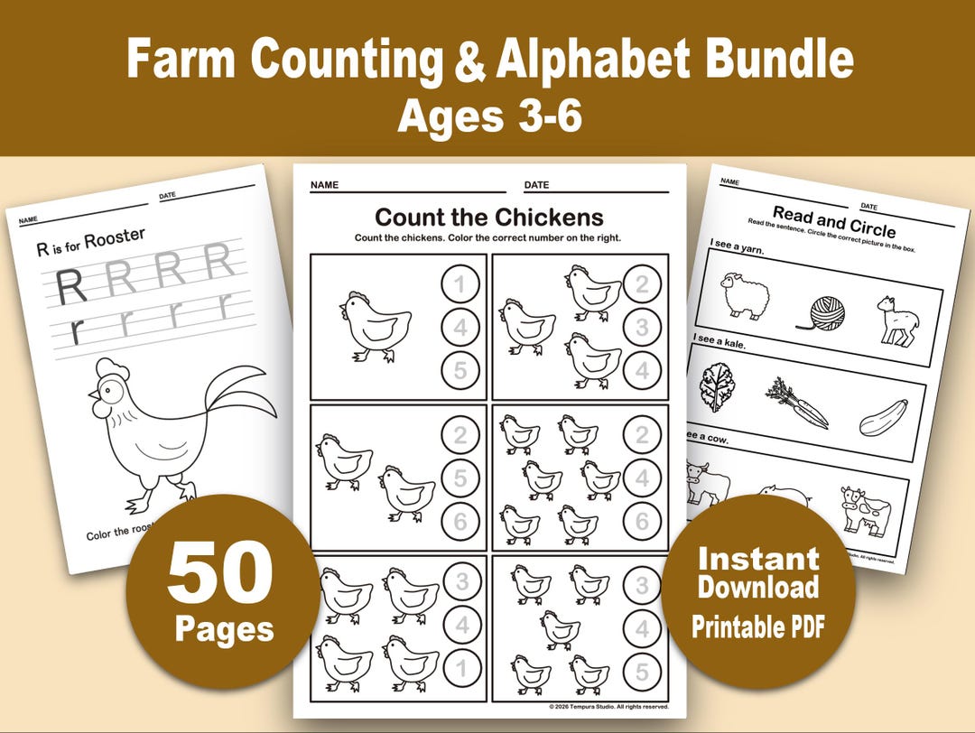 Farm Animals Alphabet & Counting Worksheets | Preschool Learning ...