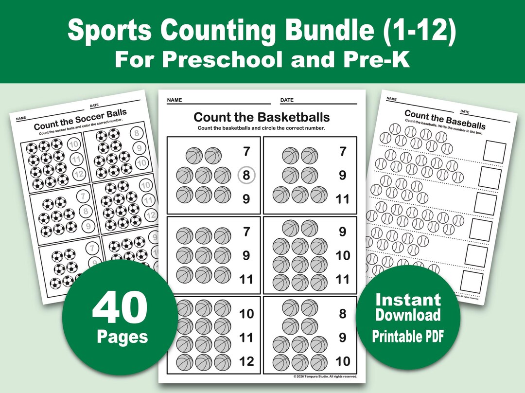 Preschool Math Worksheets Bundle | Counting 1-12, Count Write Color ...