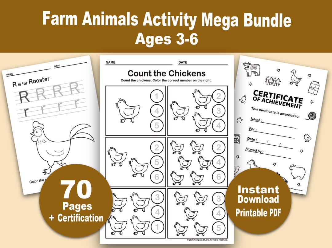 Farm Animals Worksheets Bundle, Printable Activities Ages 3-6 ...