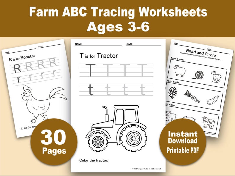 Farm Alphabet Tracing Worksheets A–Z | Letter Tracing + Coloring Pages ...