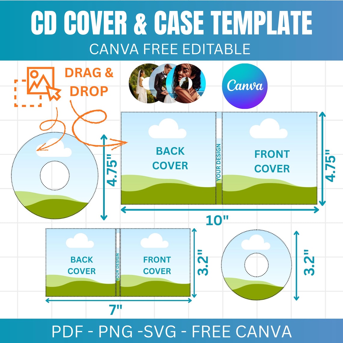 CD Cover & Case Template. Custom CD Case Canva Editable. Jewel Case ...