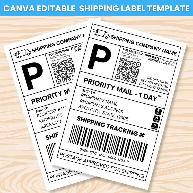 Canva Editable Shipping Label Template | Printable Mail Label (digital ...