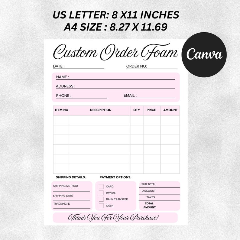 Editable Craft Order Form Template | Canva, Small Business (digital ...