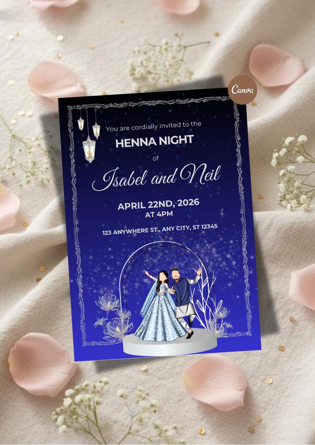 Elegant Henna Night Invitation Template, Editable Sangeet Invite, Blue ...