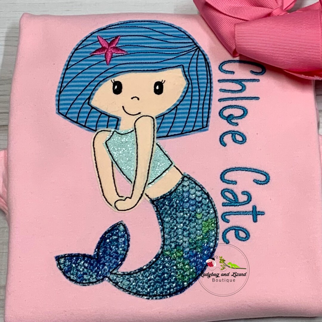 Girls' Blue Mermaid Pink Ruffle Top - Etsy