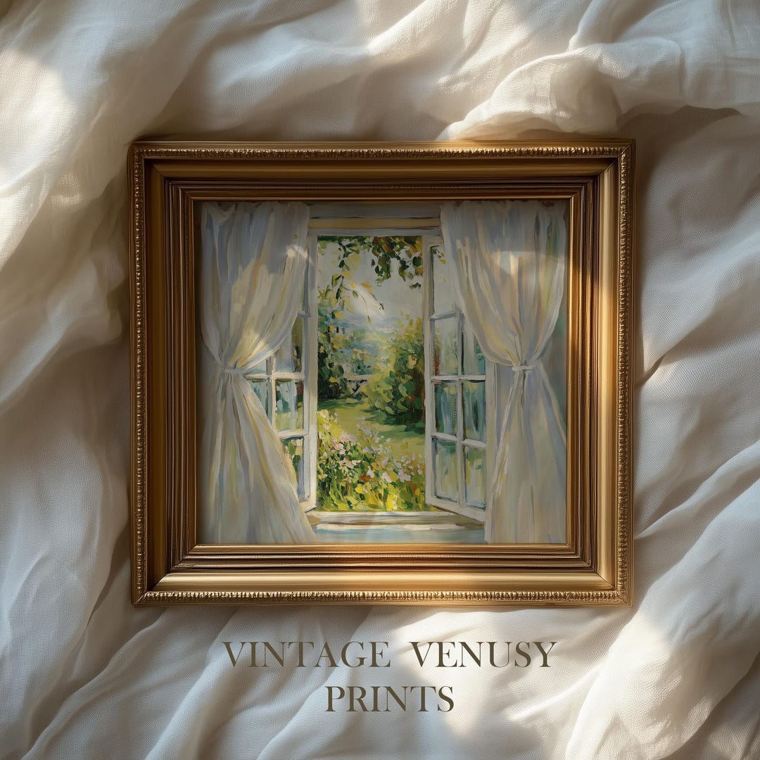 Vintage Cottagecore Window View Printable Art - Cozy Garden Scene ...
