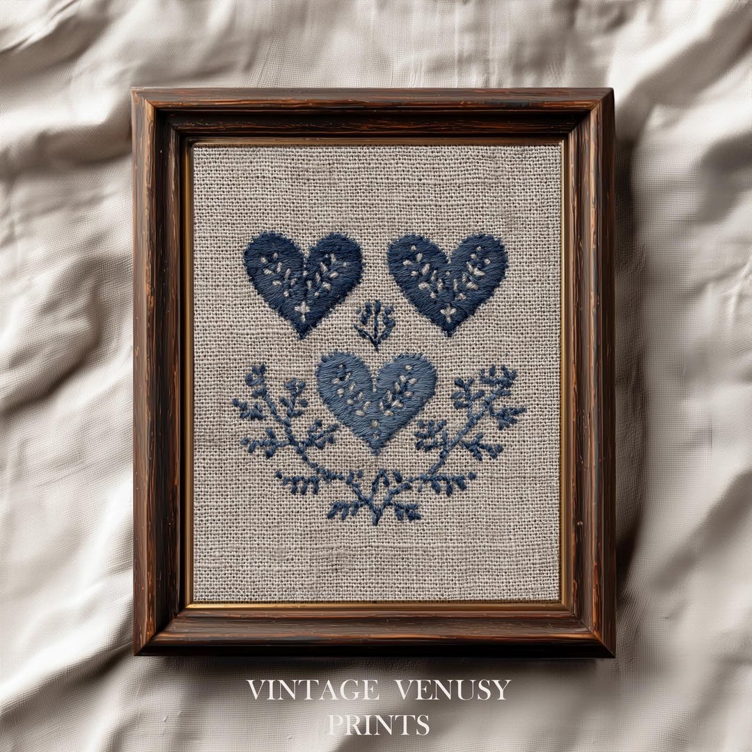 Rustic Cottagecore Heart Embroidery - Vintage Cross-stitch Art, Cozy ...