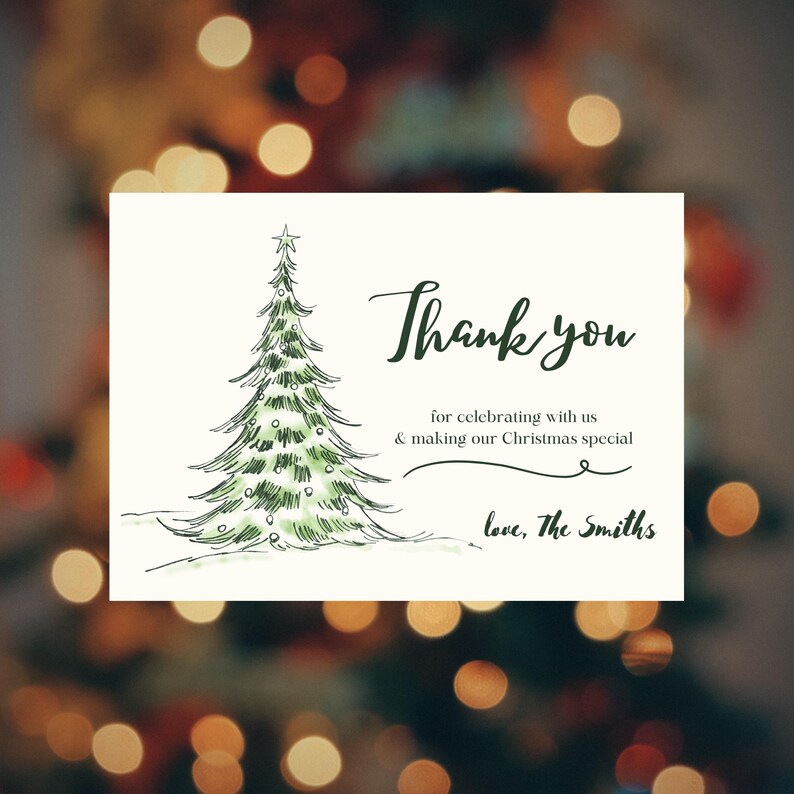 Christmas Thank You Card, Gratuity Note, Festive Greeting, Elegant ...