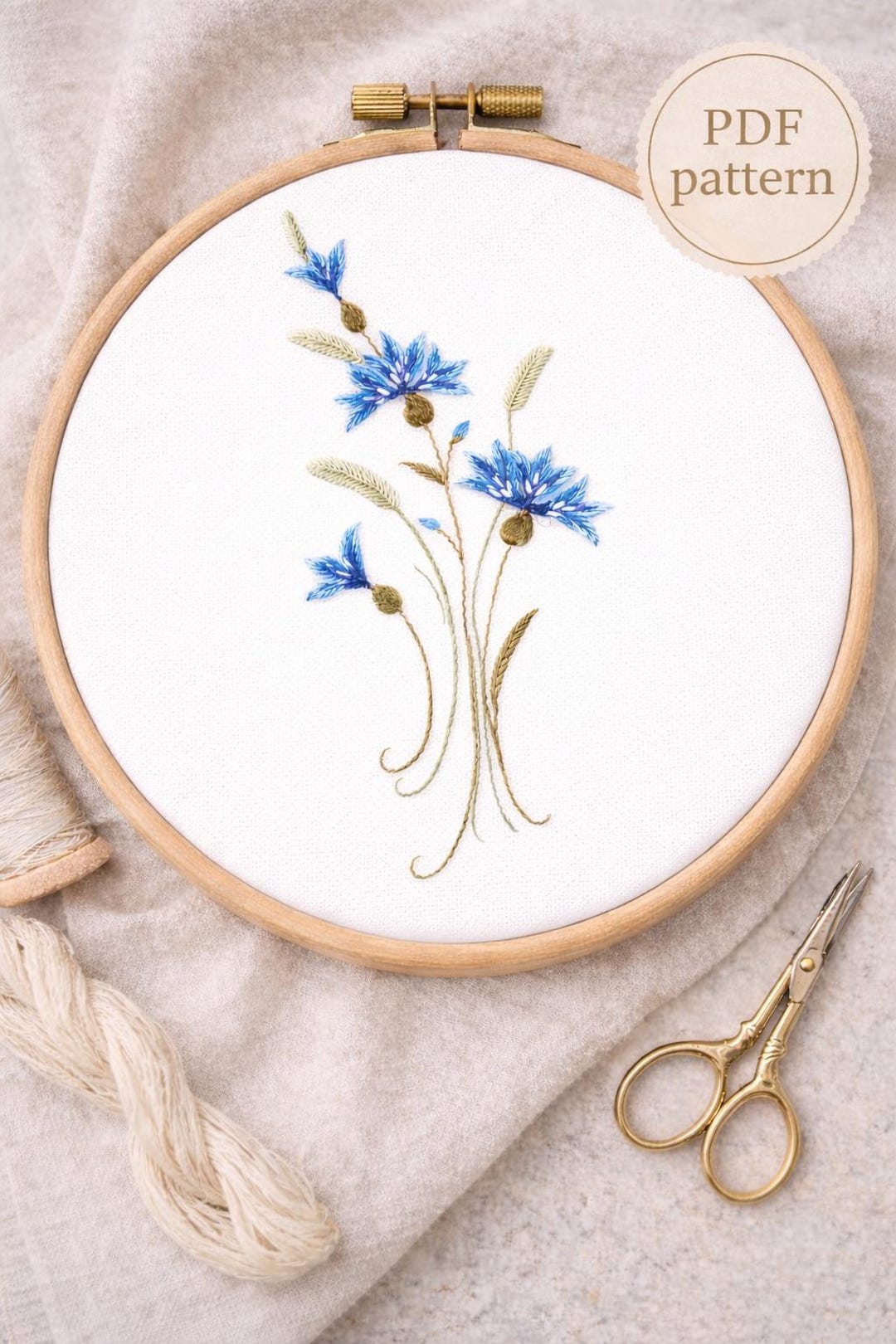 Cornflower Embroidery Pattern – Floral Line Art, Muhu Inspired (PDF ...