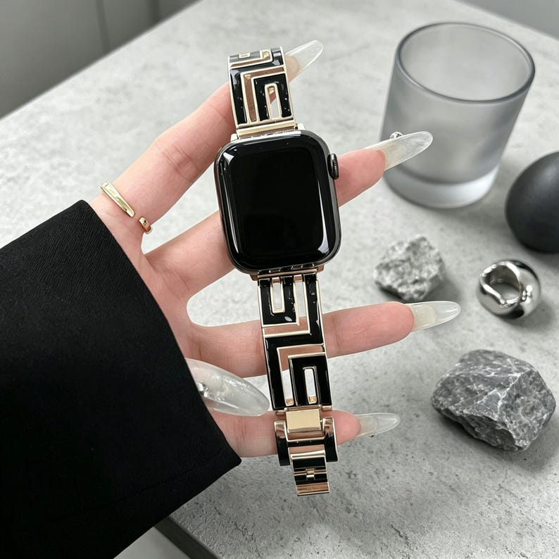 Pearl Oil Metal Apple Watch Band, Luxury Glossy Watch Strap, Elegant ...