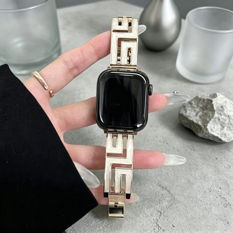 Pearl Oil Metal Apple Watch Band, Luxury Glossy Watch Strap, Elegant ...