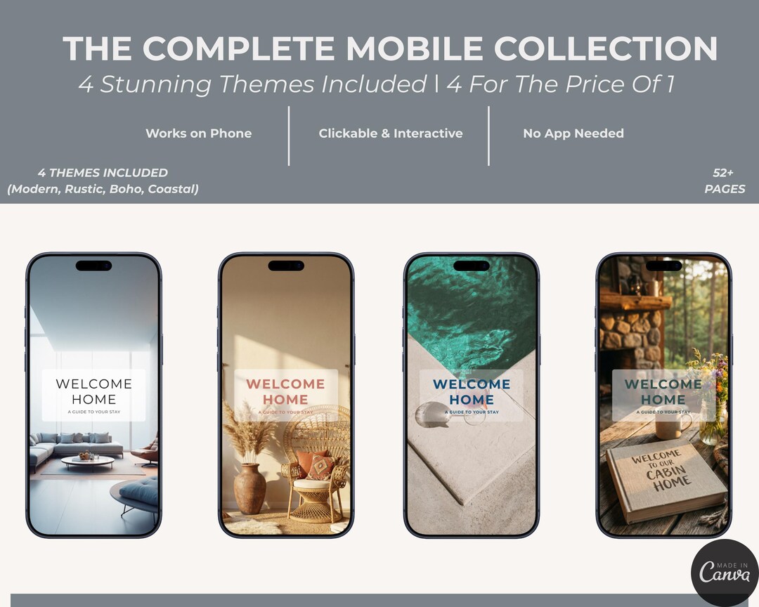 Airbnb Host Bundle 4-in-1 | Mobile Guest Guide Templates (modern, Boho ...