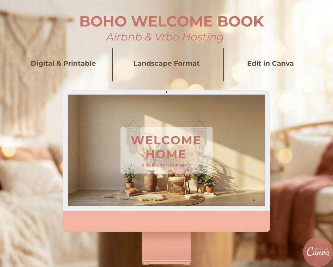 Boho Printable Airbnb Welcome Book Template Canva | Bohemian Landscape ...