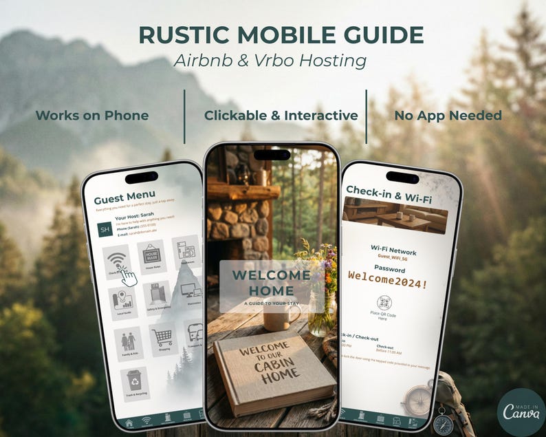 Rustic Mobile Guest Guide | Airbnb Welcome Book App Style | Digital House Manual for Smartphone ...