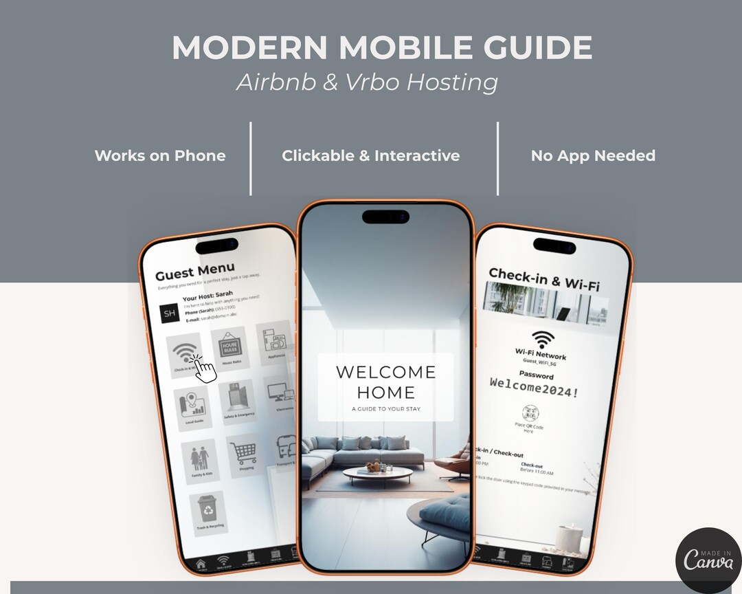 Modern Mobile Guest Guide | Airbnb Welcome Book App Style | Digital ...