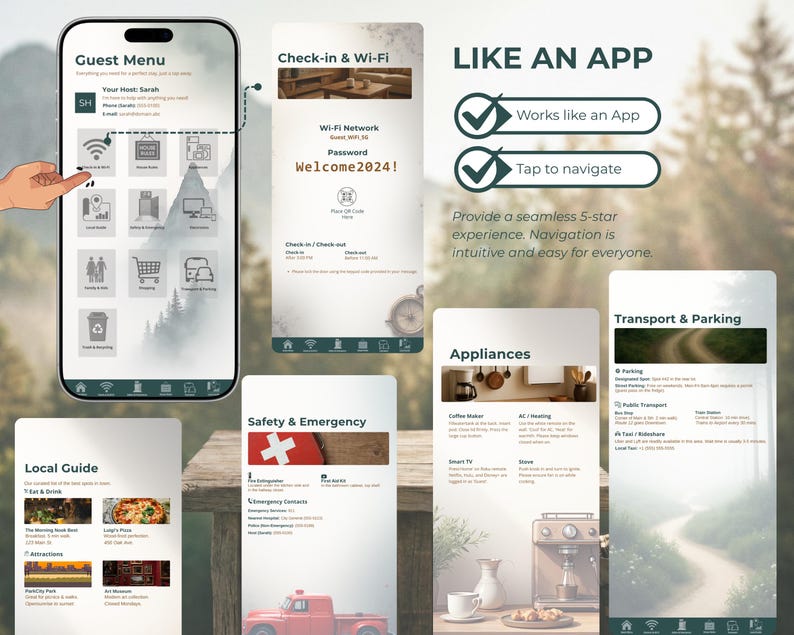 Rustic Mobile Guest Guide | Airbnb Welcome Book App Style | Digital House Manual for Smartphone ...
