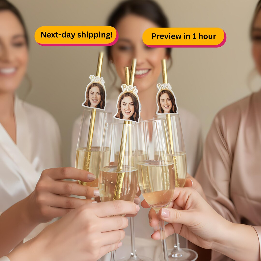 Personalized Bride Face Paper Straws, Custom Bachelorette Party Decor ...