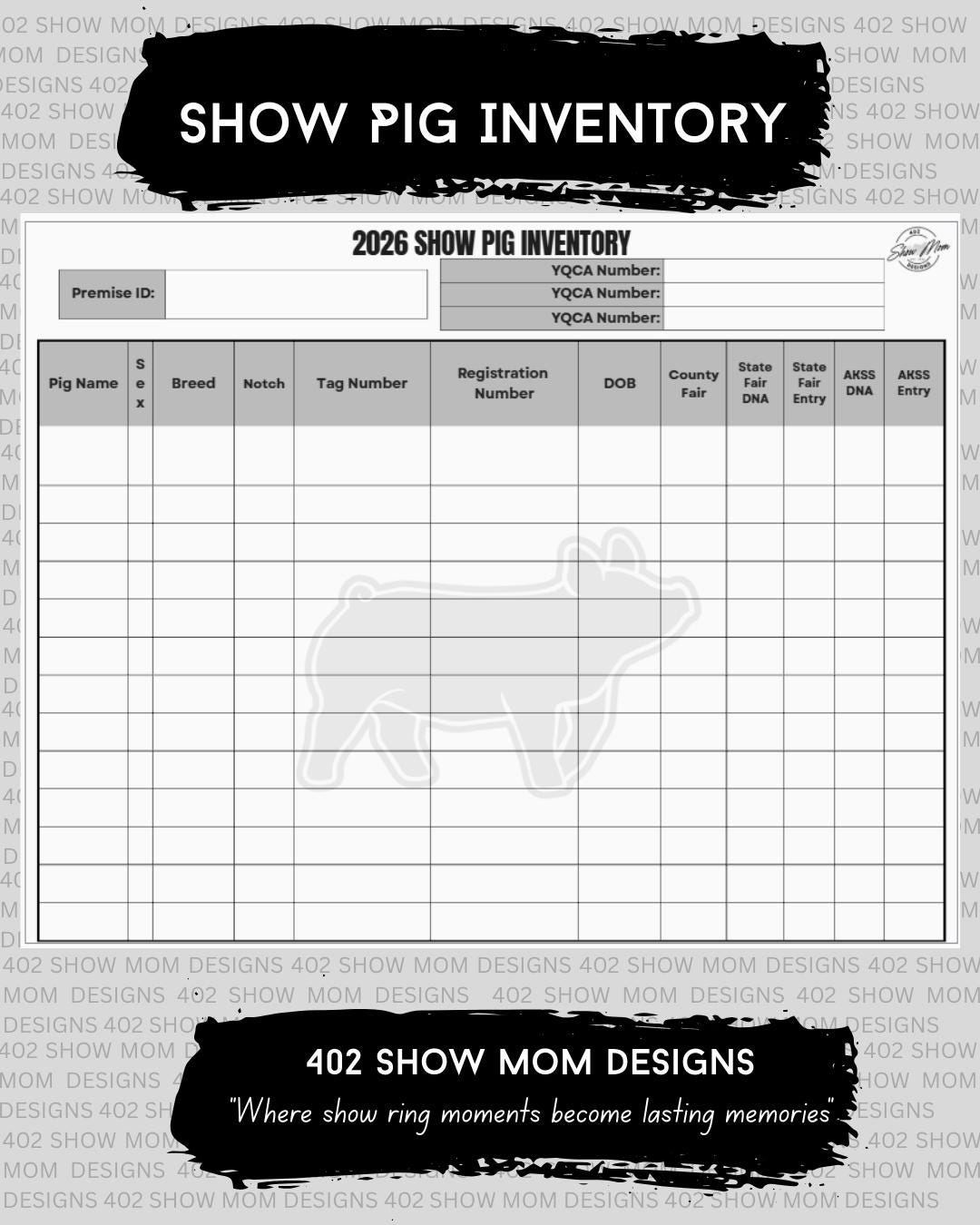 Custom Show Pig Inventory Organizer - Digital File - Etsy