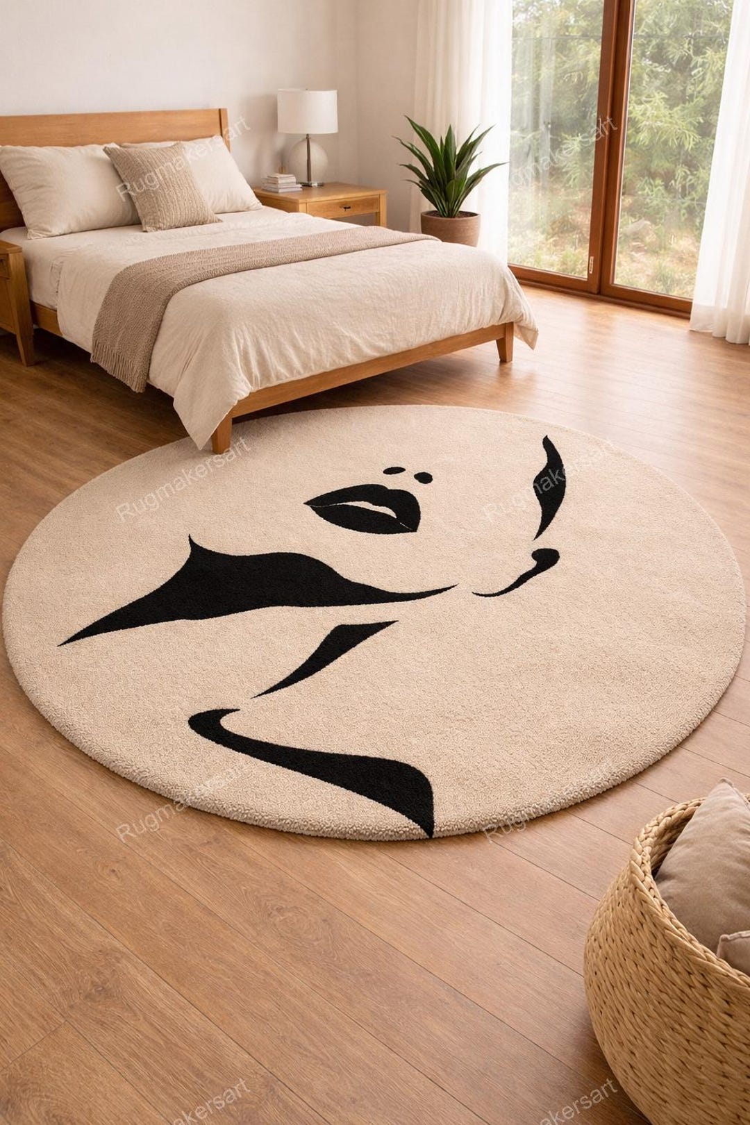 Rond en laine tufté main | Visage abstrait, design minimaliste moderne ...
