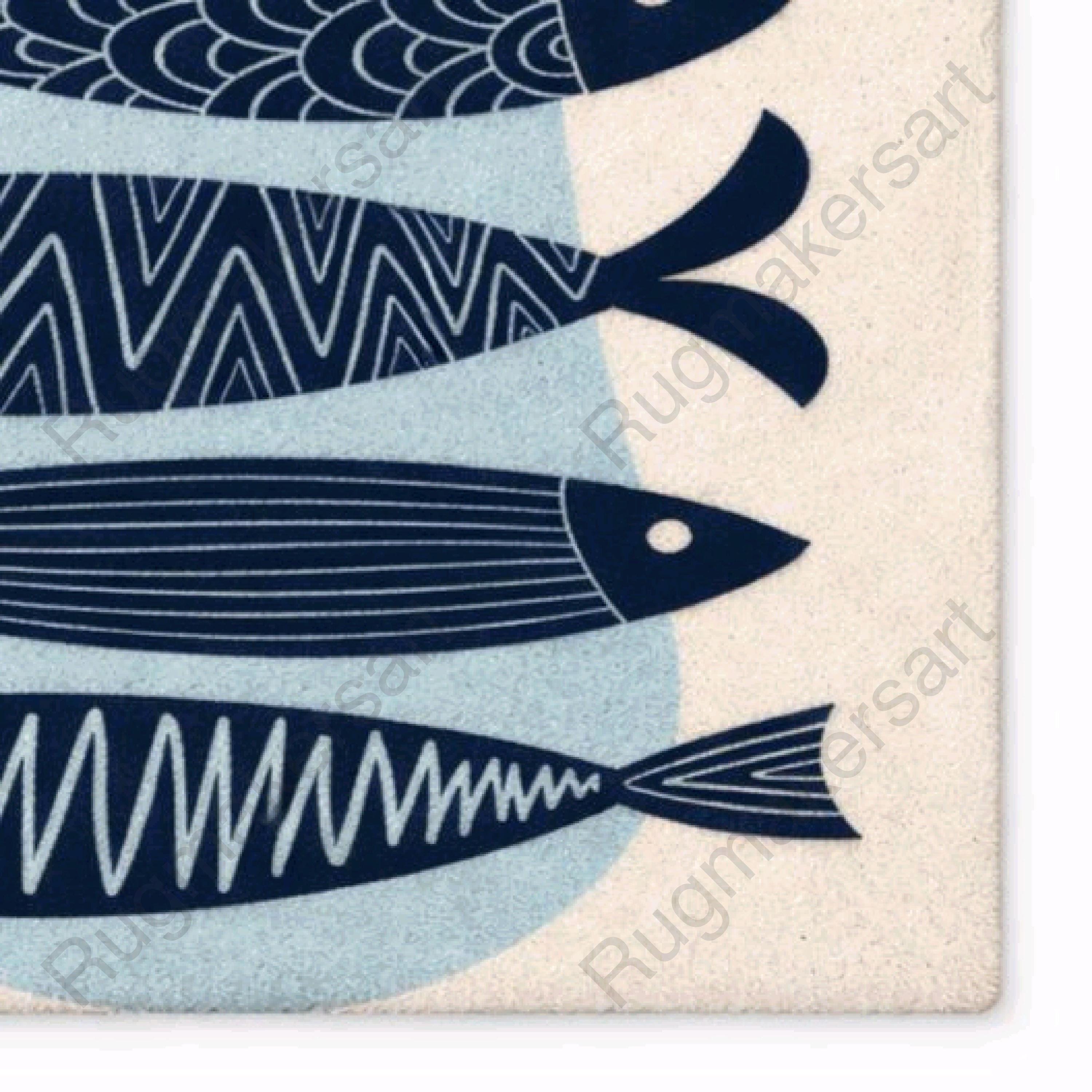 Hand-tufted Wool Coastal Fish Rug, Nautical Ocean, Scandinavian Nature ...