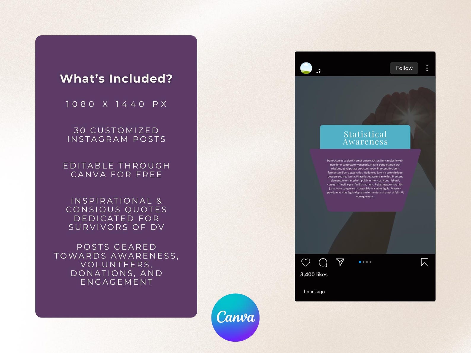 Non-profit Instagram Template, Social Media Graphics, Editable Canva ...