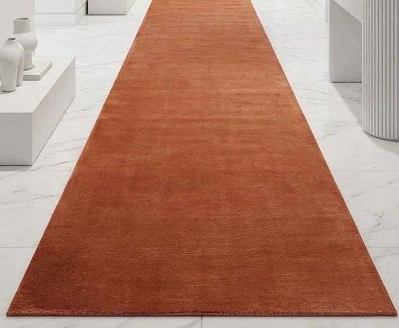 Solid Terracotta Runner Rug – Rust Wool Hallway Runner Carpet Handmade ...
