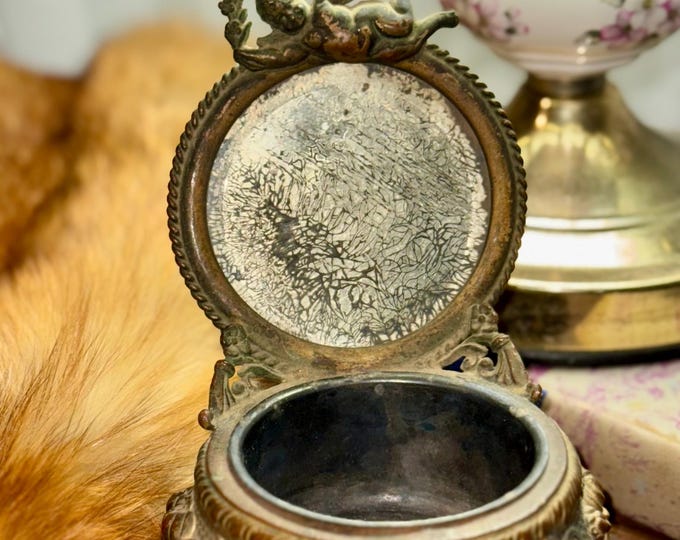 Antique Victorian Cherub Trinket Box With Mirror - Art Nouveau Putti ...