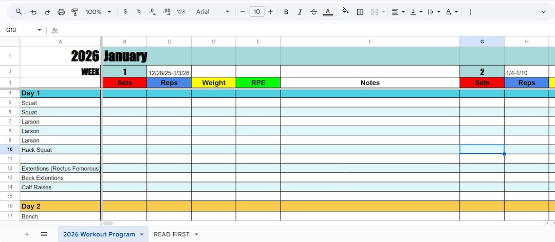 Powerlifting Workout Program Template - Etsy