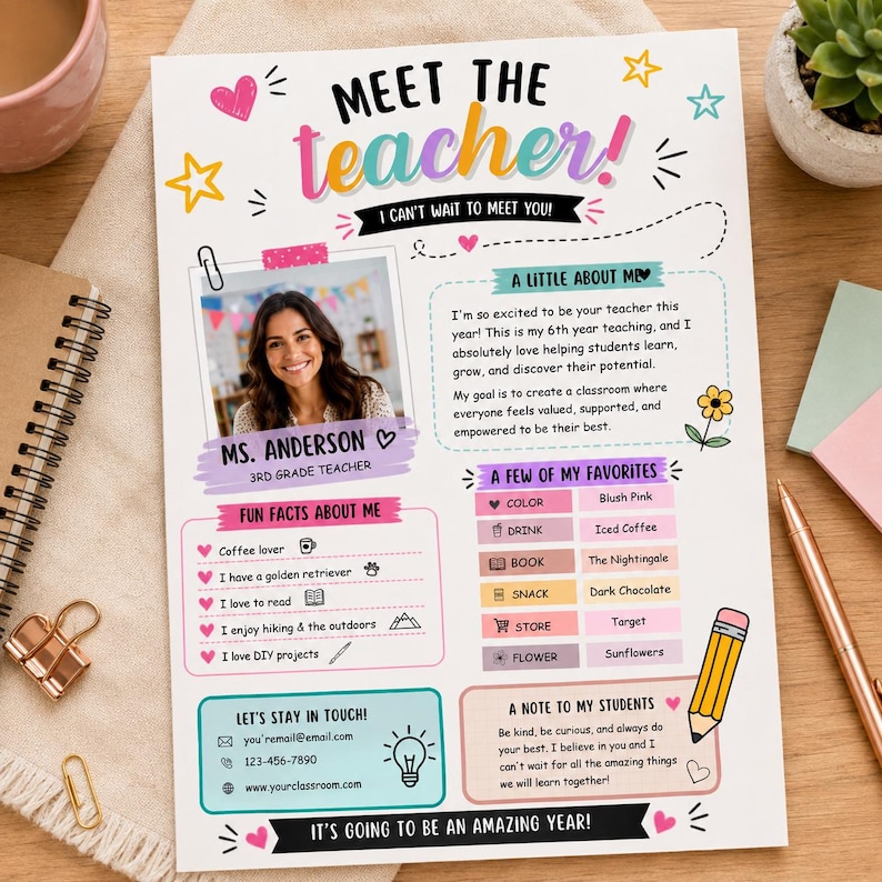Meet the Teacher Template Editable Canva, Back to School Teacher ...