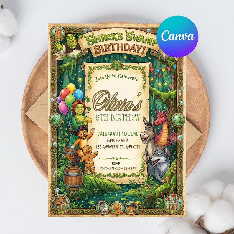 Shrek Birthday Invitation | Editable Canva Template (digital Download ...