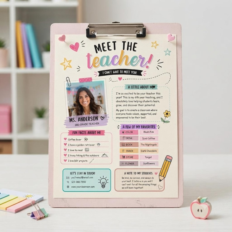 Meet the Teacher Template Editable Canva, Back to School Teacher ...