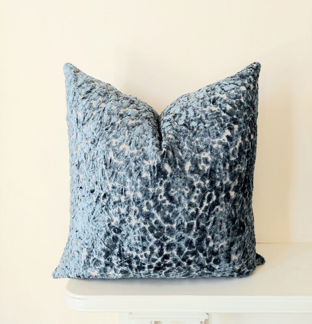 Designers Guild Velvet Pillow, Blue Chenille Pillow, Textured Velvet ...
