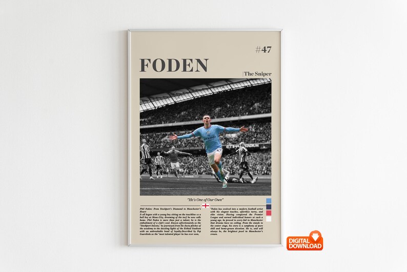 Phil Foden Poster, Soccer Star Art Print (digital Download A3 300 DPI ...