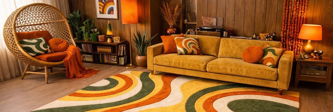 Handmade Retro Abstract Tufted Rug 8x10, 6x9, 5x8 – 70s Mid Century ...