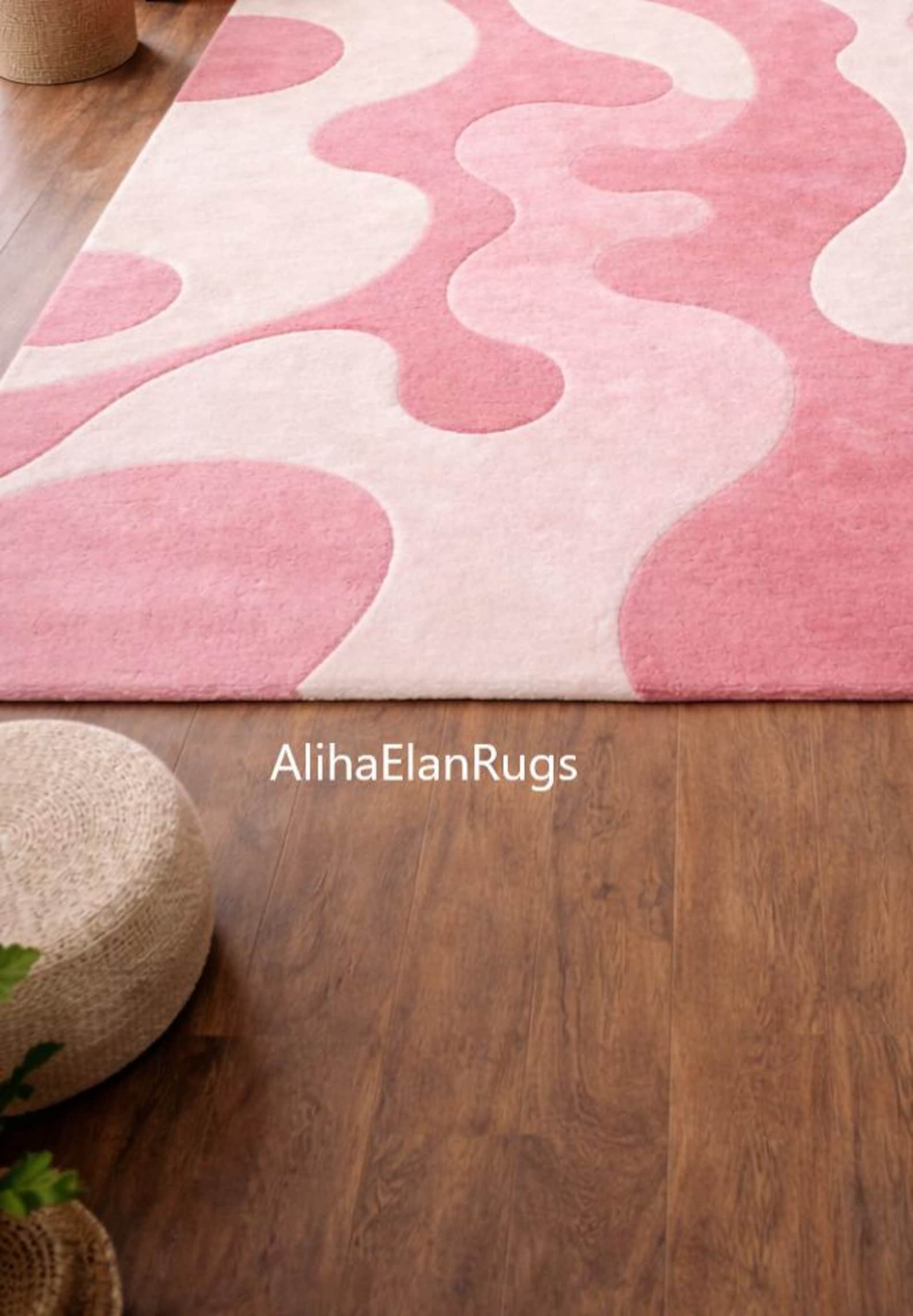 Luxury Blush Pink & Cream Abstract Wave Tufted Rug | Handmade Modern ...