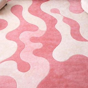 Luxury Blush Pink & Cream Abstract Wave Tufted Rug | Handmade Modern ...