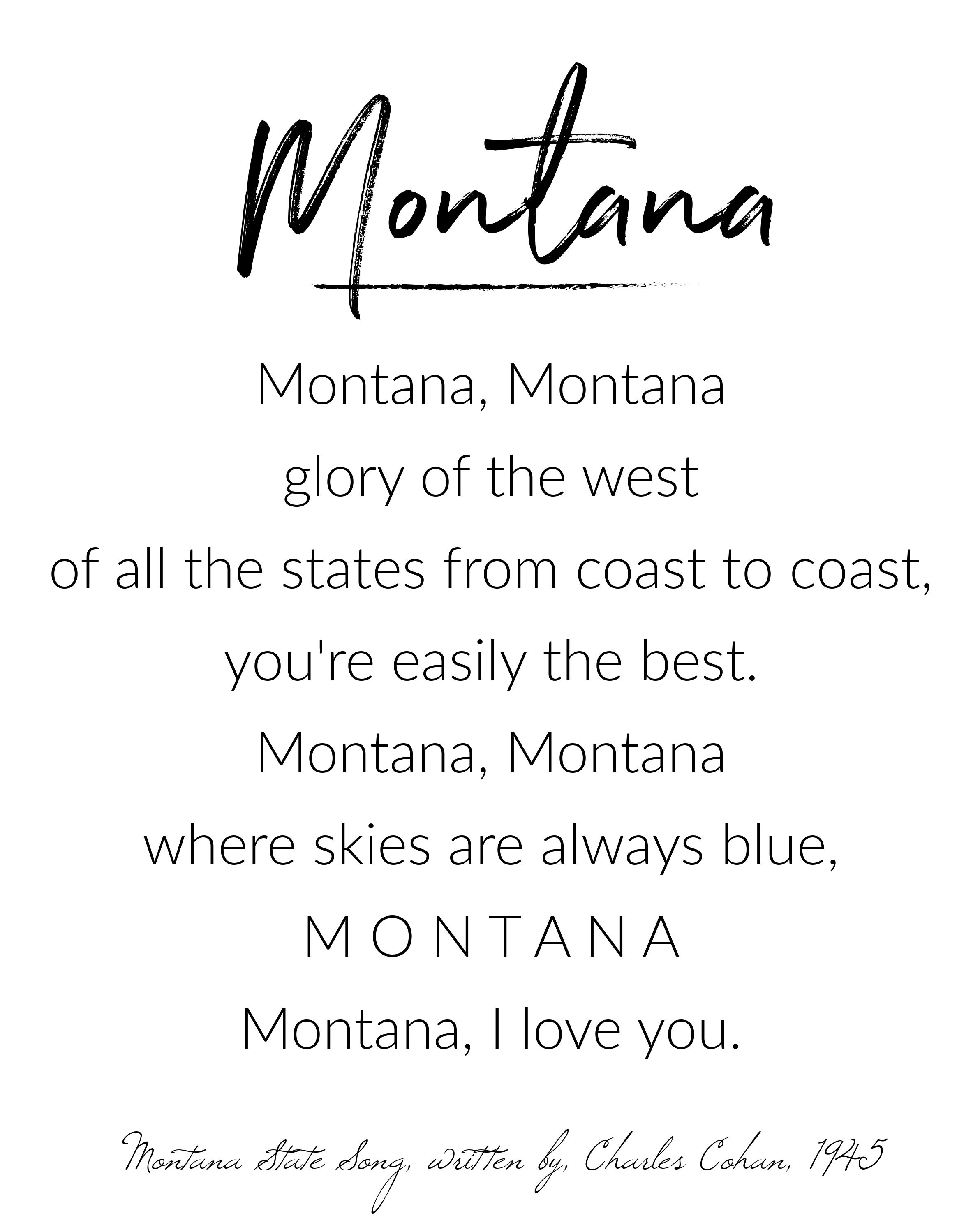 Montana Montana Printable Montana State Song Montana - Etsy